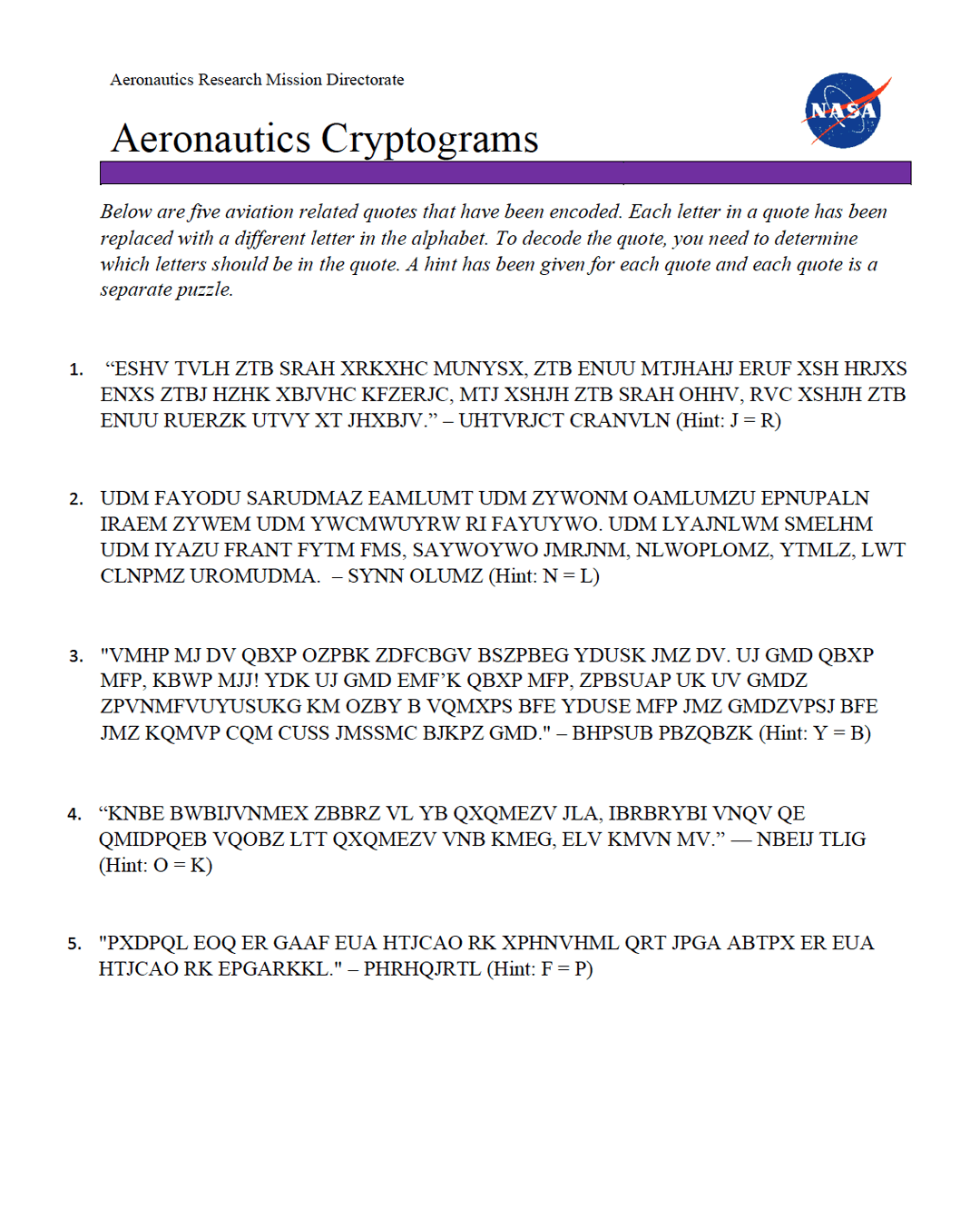 Aeronautics Cryptograms