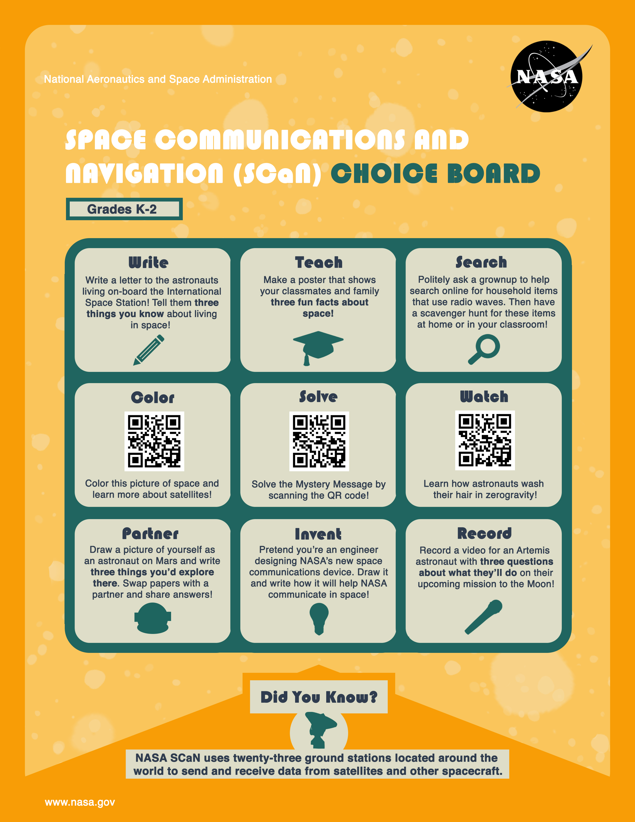 SCaN Choice Boards (K-8) - NASA