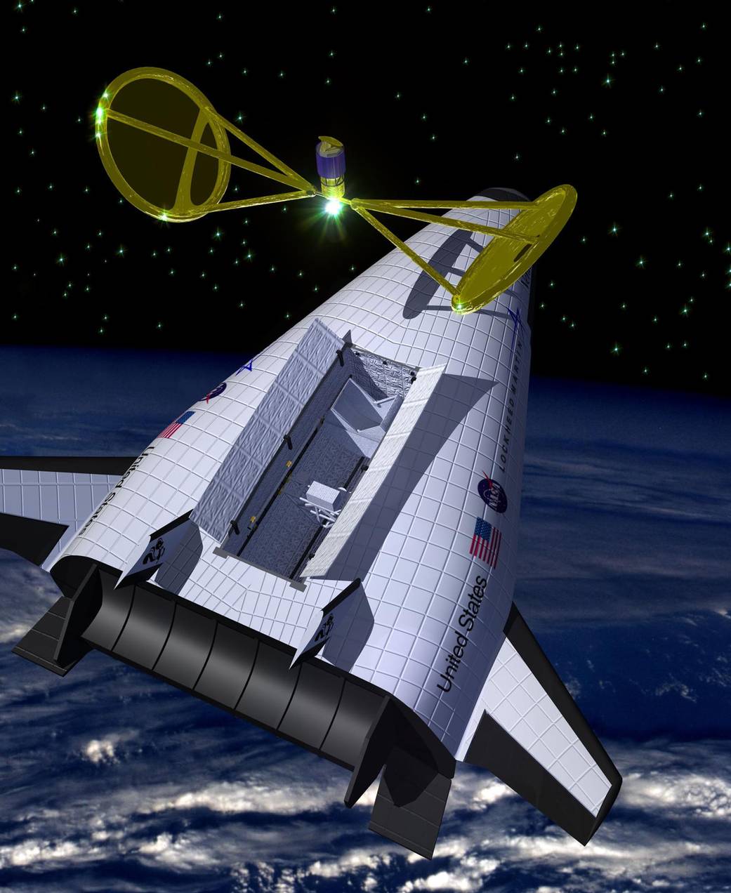 Artist's Conception: X-33 Releasing Satellite into Orbit - NASA