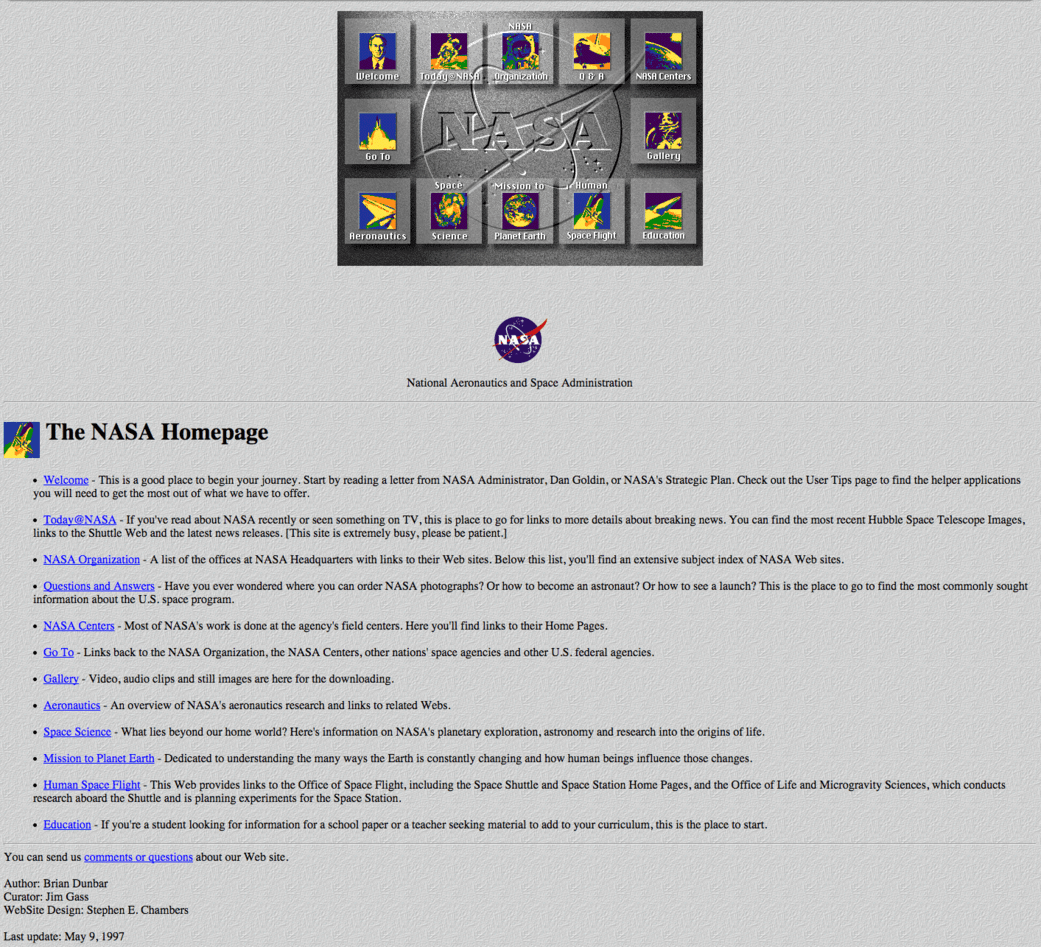 NASA Home Page Design, 1994-97 - NASA