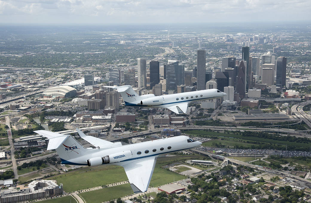 NASA Gulfstream Jets fly over downtown Houston - NASA