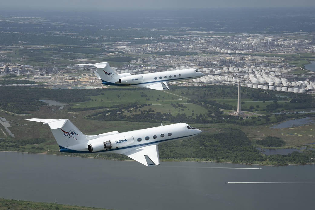NASA Gulfstream Jets fly over the San Jacinto Monument - NASA