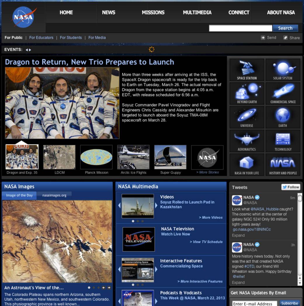 NASA Home Page Design, 2007-2013 - NASA