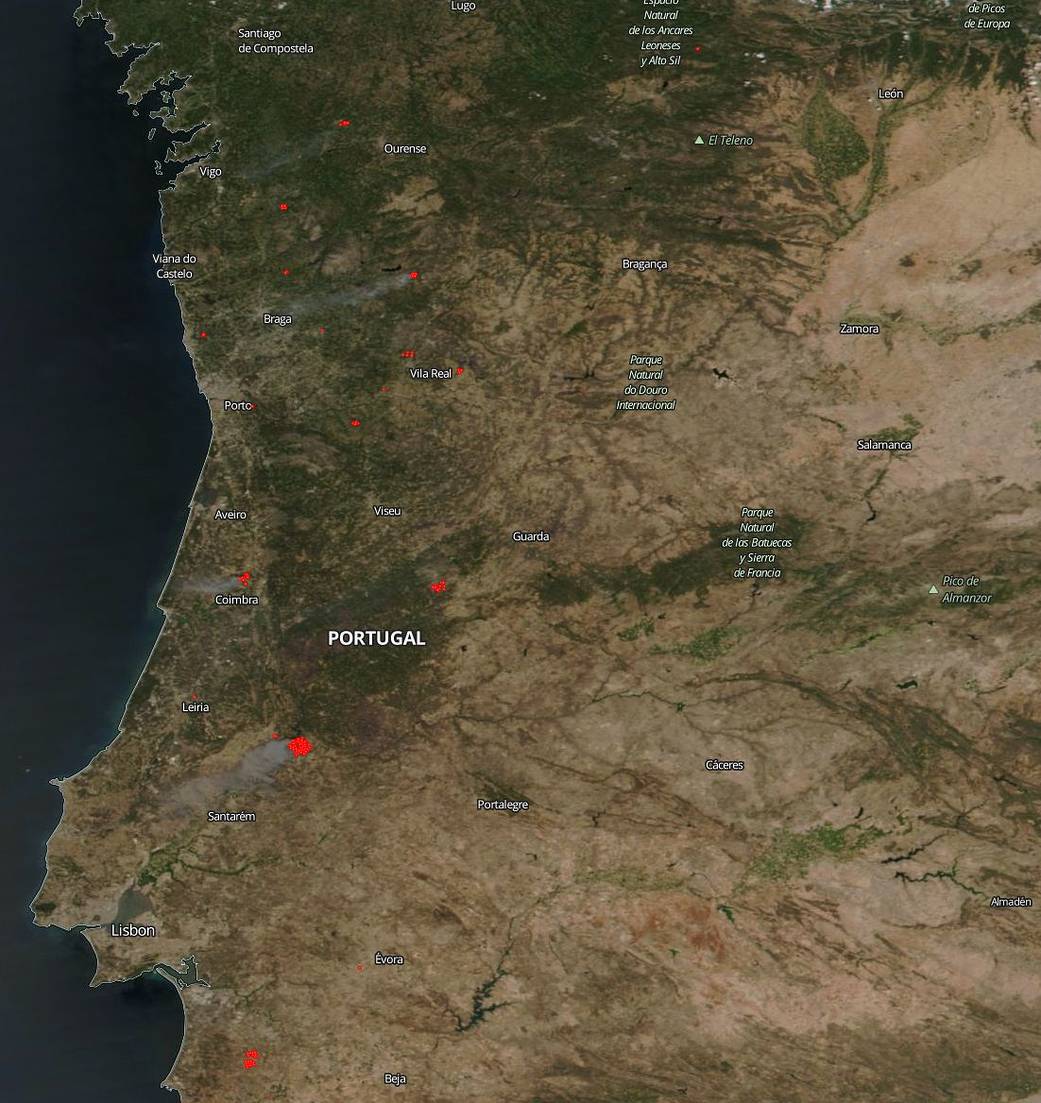 Temperatures Soar in Portugal and New Fires Break Out - NASA