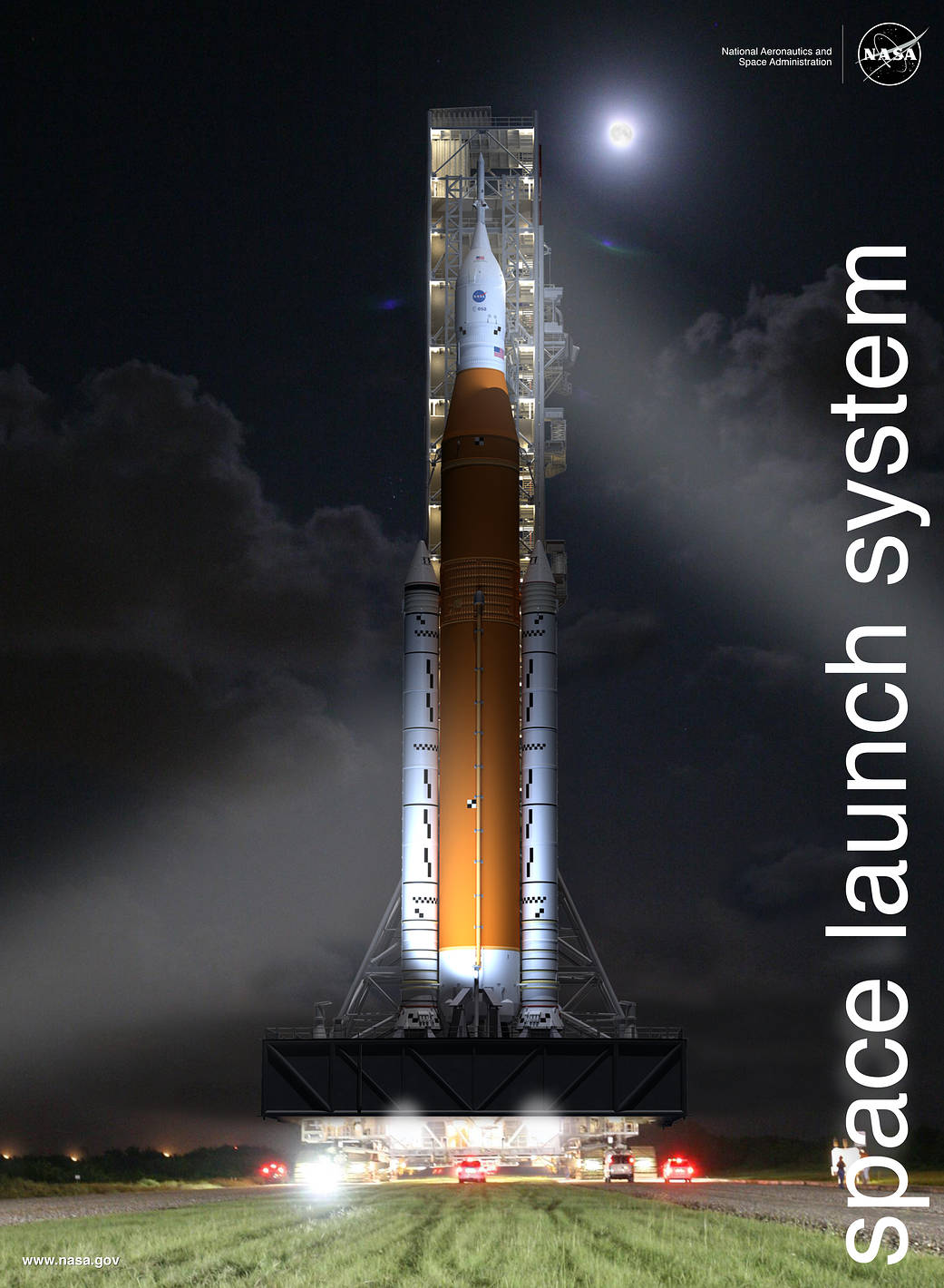 Nighttime view of SLS on Mobile Launcher - NASA
